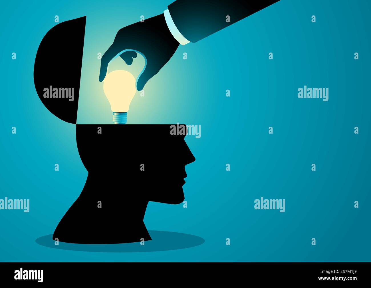 Vector illustration of hand installing light bulb on human head Stock ...