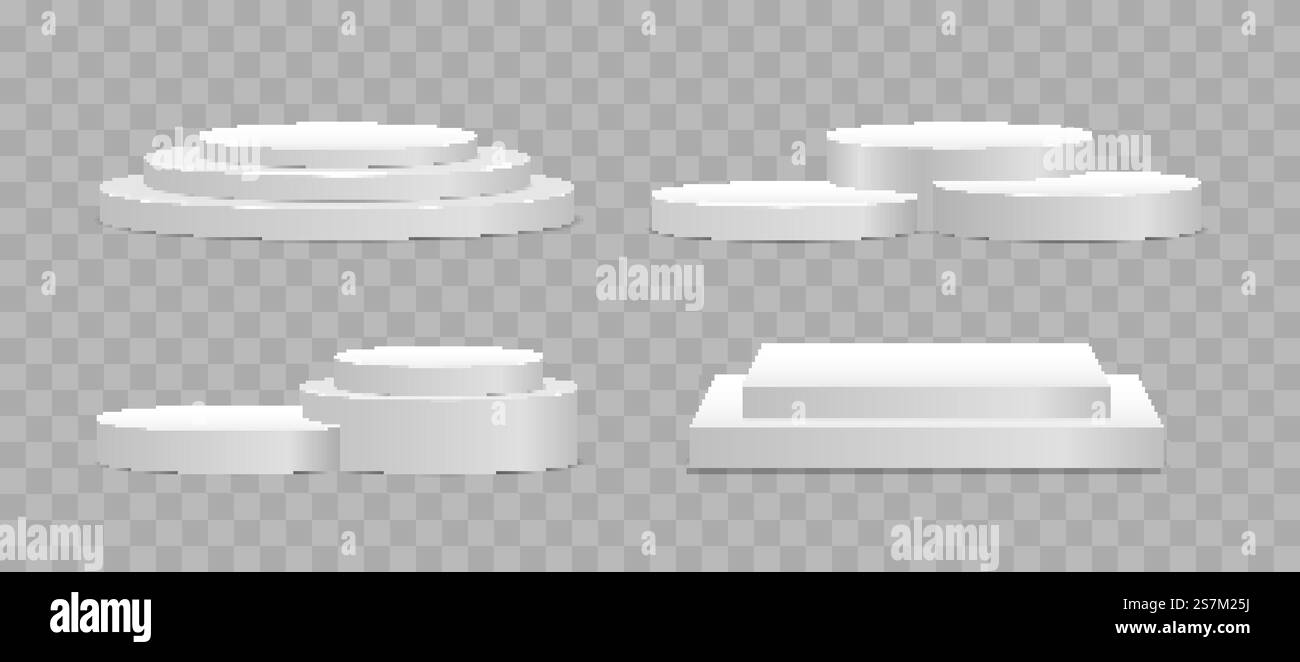 Round and square empty stages and podium stairs vector 3d template ...