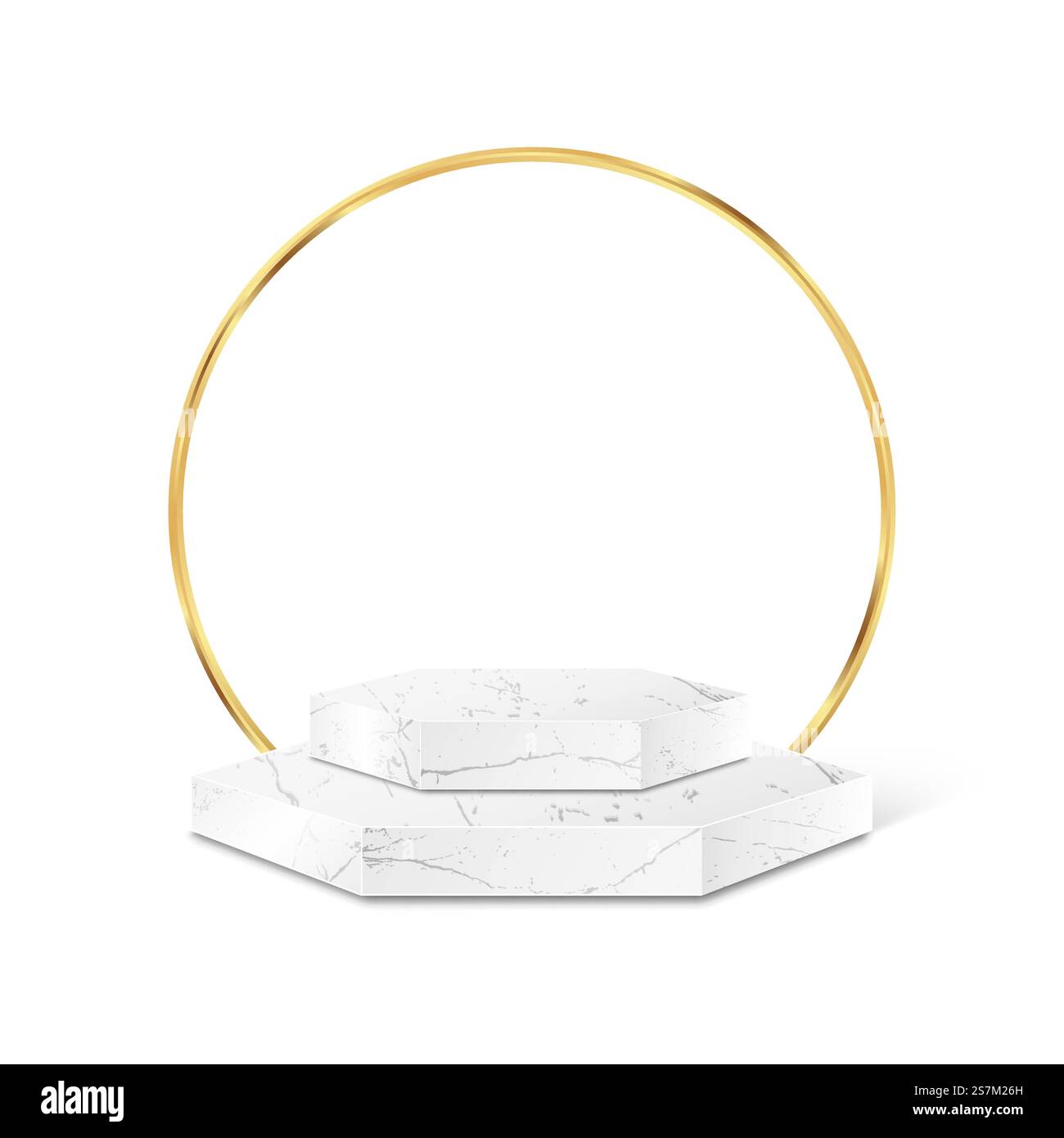 Marble Polygon Product Platform With Gold Frame Isolated On White ...