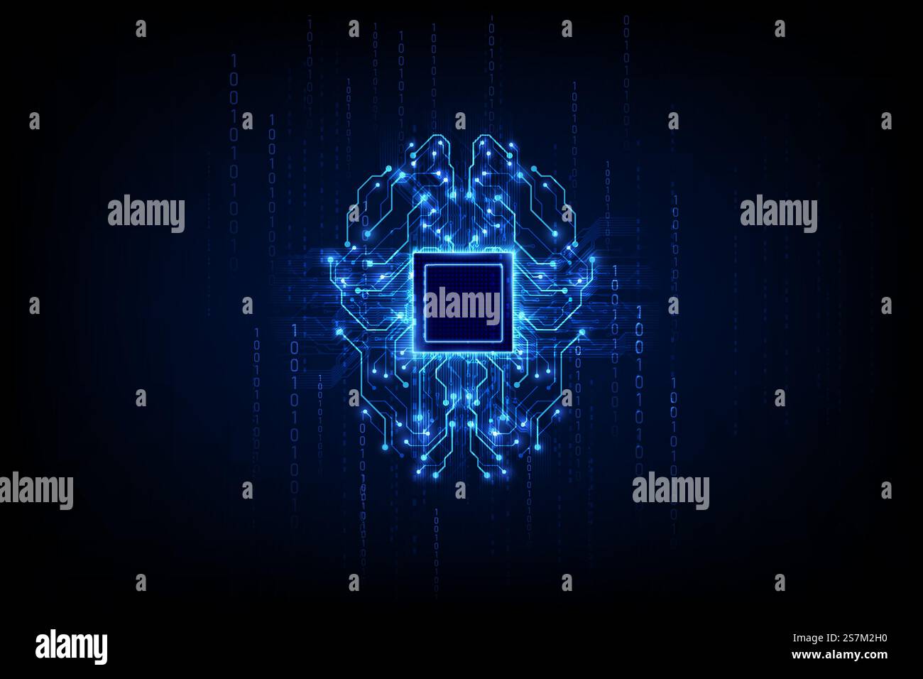 Abstract technology chip processor background circuit board and html code,3D illustration blue ...