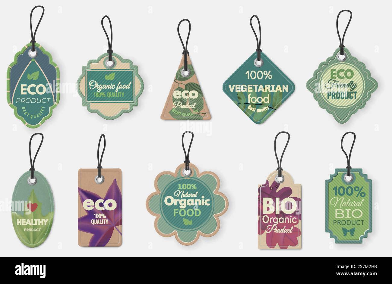 Eco label. Natural organic cardboard labels with ropes, vintage eco ...
