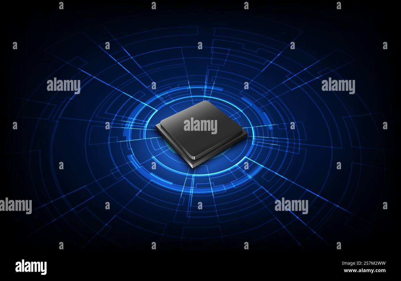Abstract Technology Chip Processor Background Circuit Board And Html Code3d Illustration Blue