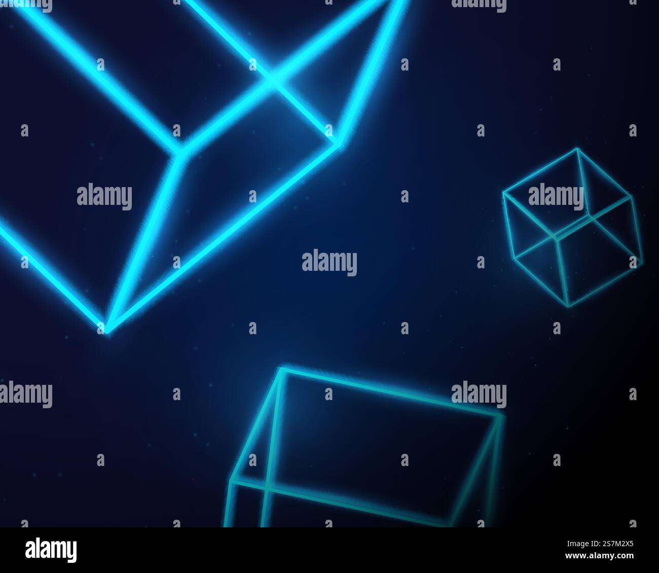 Abstract blue neon light 3d box shape on dark background. Vector ...