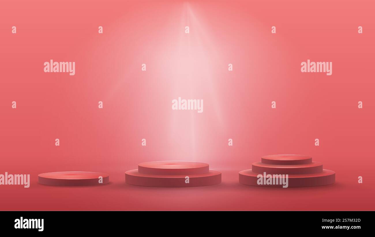 Set of empty round podiums on blue scene winners stages hi-res stock ...