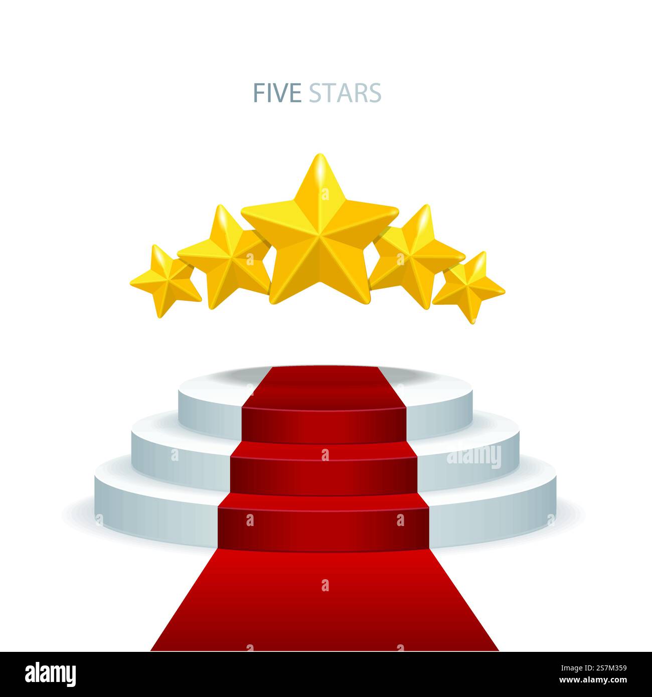 Vector illustration stage podium with red carpet and stars on white ...