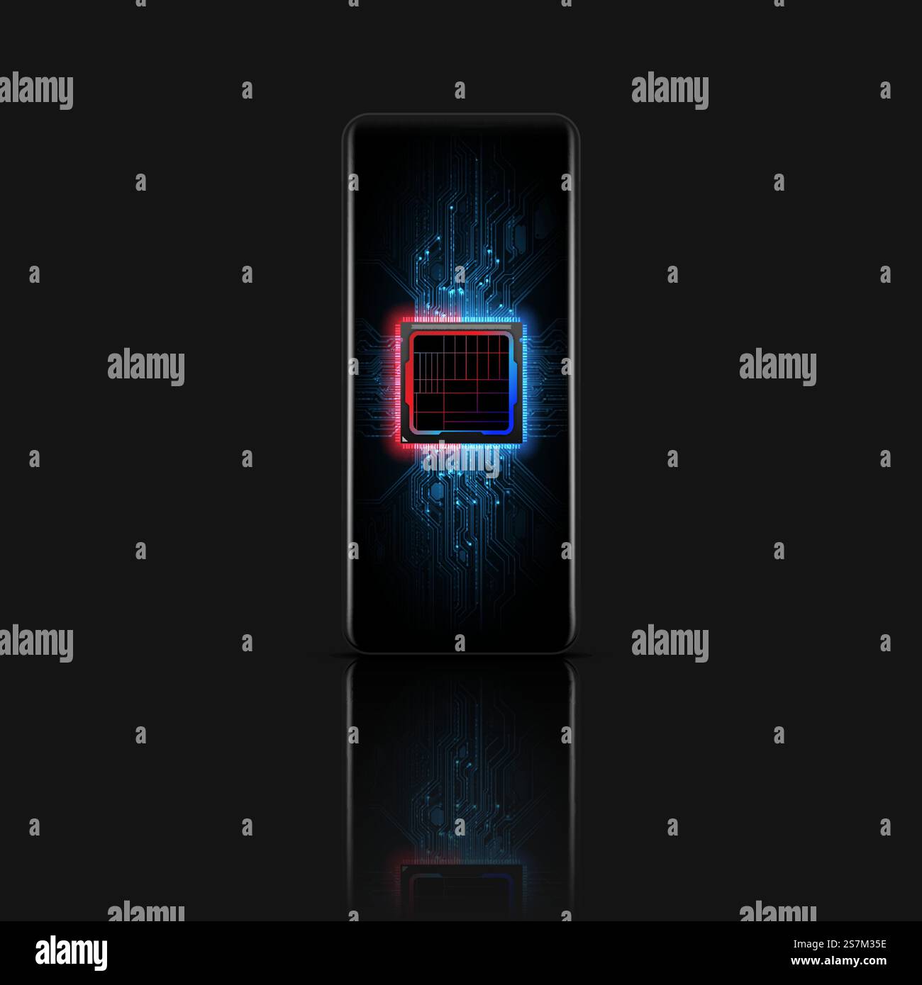 Futuristic microchip processor on the phone quantum phone hi-res stock ...