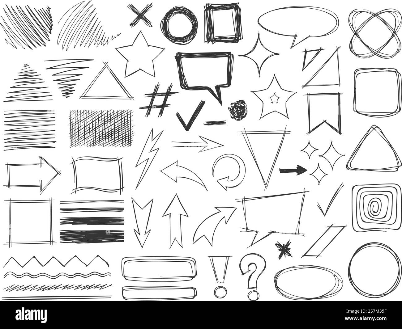 Doodle shapes drawings pencil monochrome textures strokes hi-res stock ...