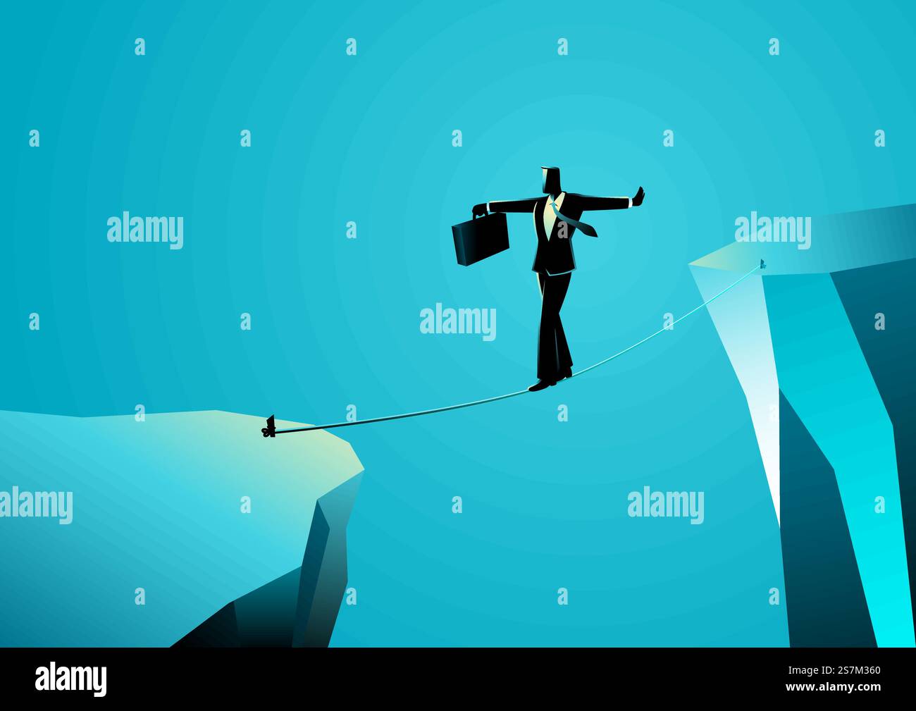 Business concept vector illustration of businessman walking on rope to ...