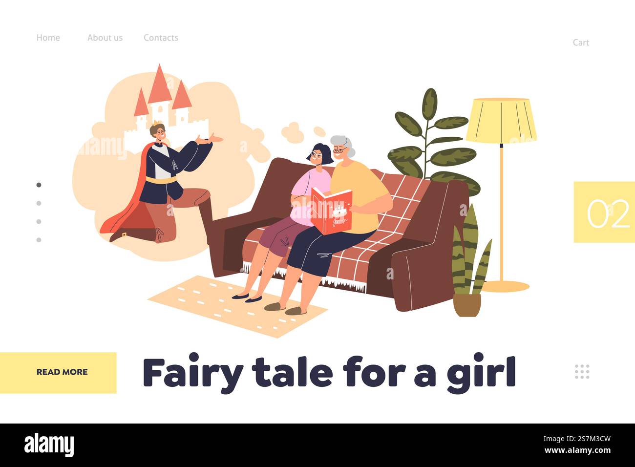 Fairy tale for girl concept of landing page with granny reading story ...
