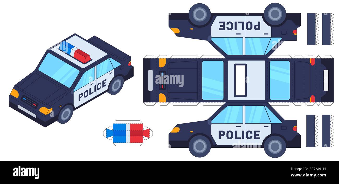 Police car paper cut toy. Kids crafts, create toys with scissors and ...