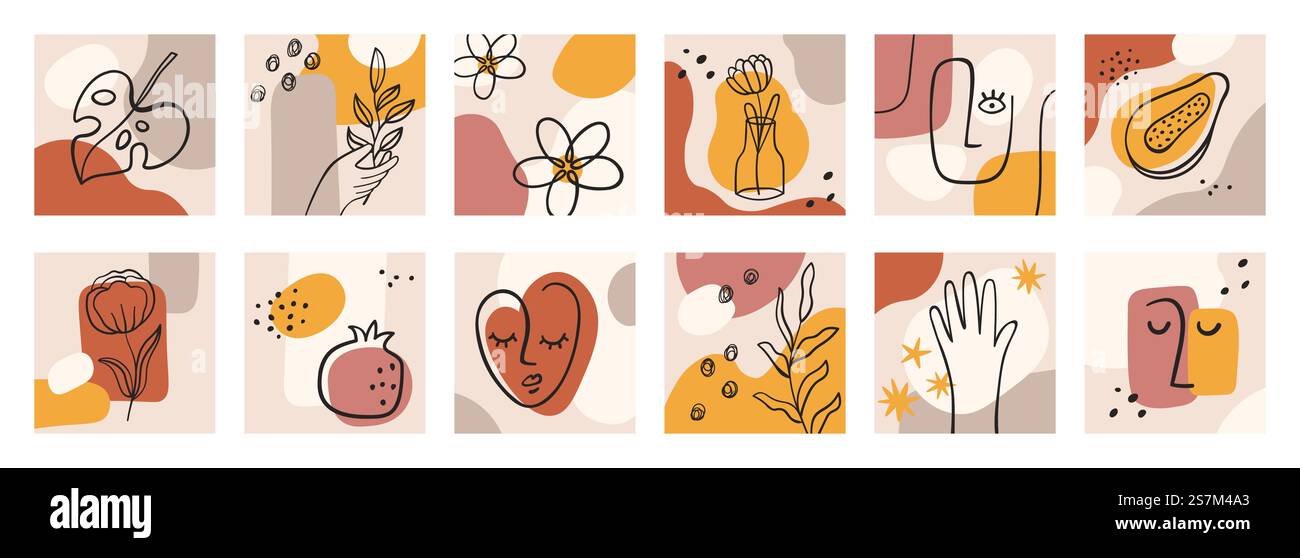 Modern abstract portrait. Simple faces and blob shapes. People contour ...