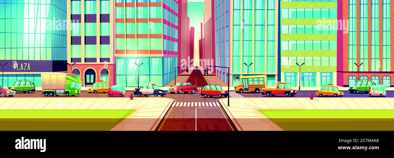 Traffic jam on city streets cartoon vector concept with lots of cars ...