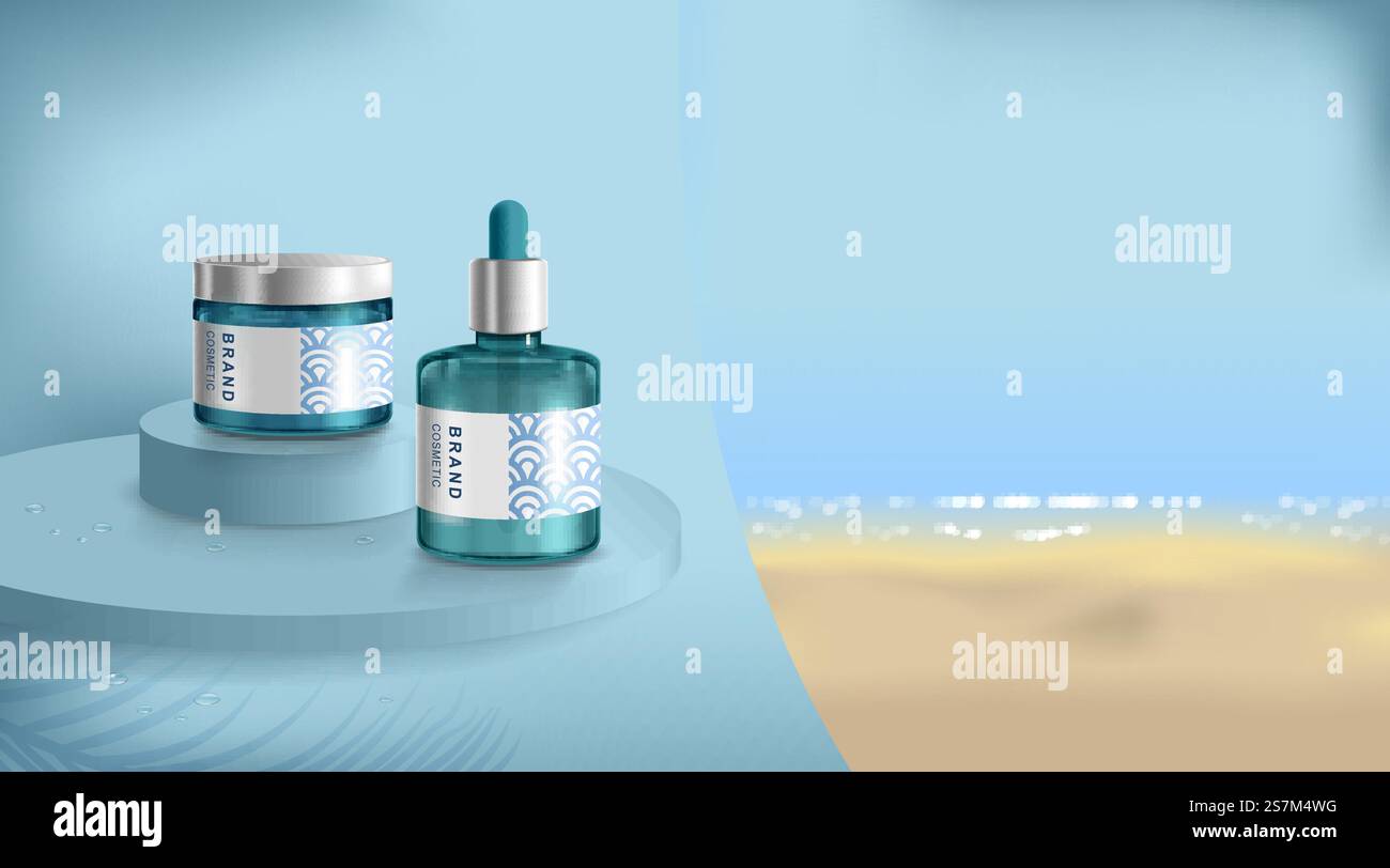 Advertising for sunscreen cream and spray. Cosmetic tube and realistic ...