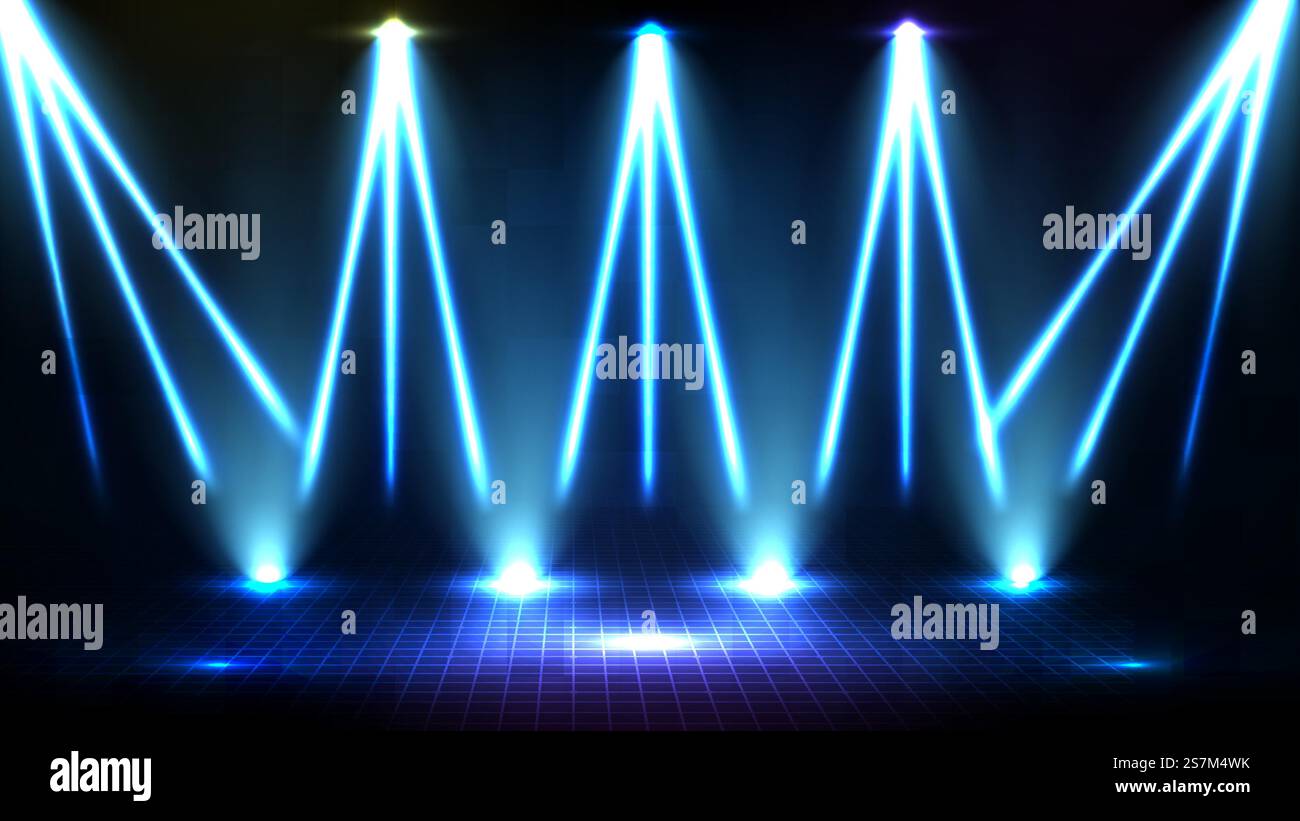 Abstract futuristic blue background of boxing ring stage with beautiful ...