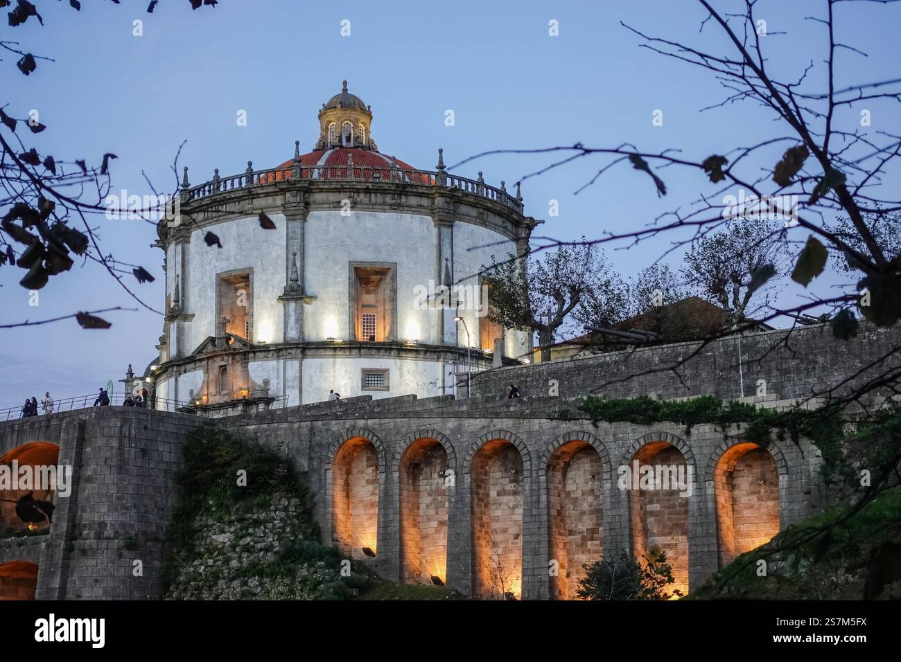 The Mosteiro da Serra do Pilar in Porto is illuminated at night Stock ...