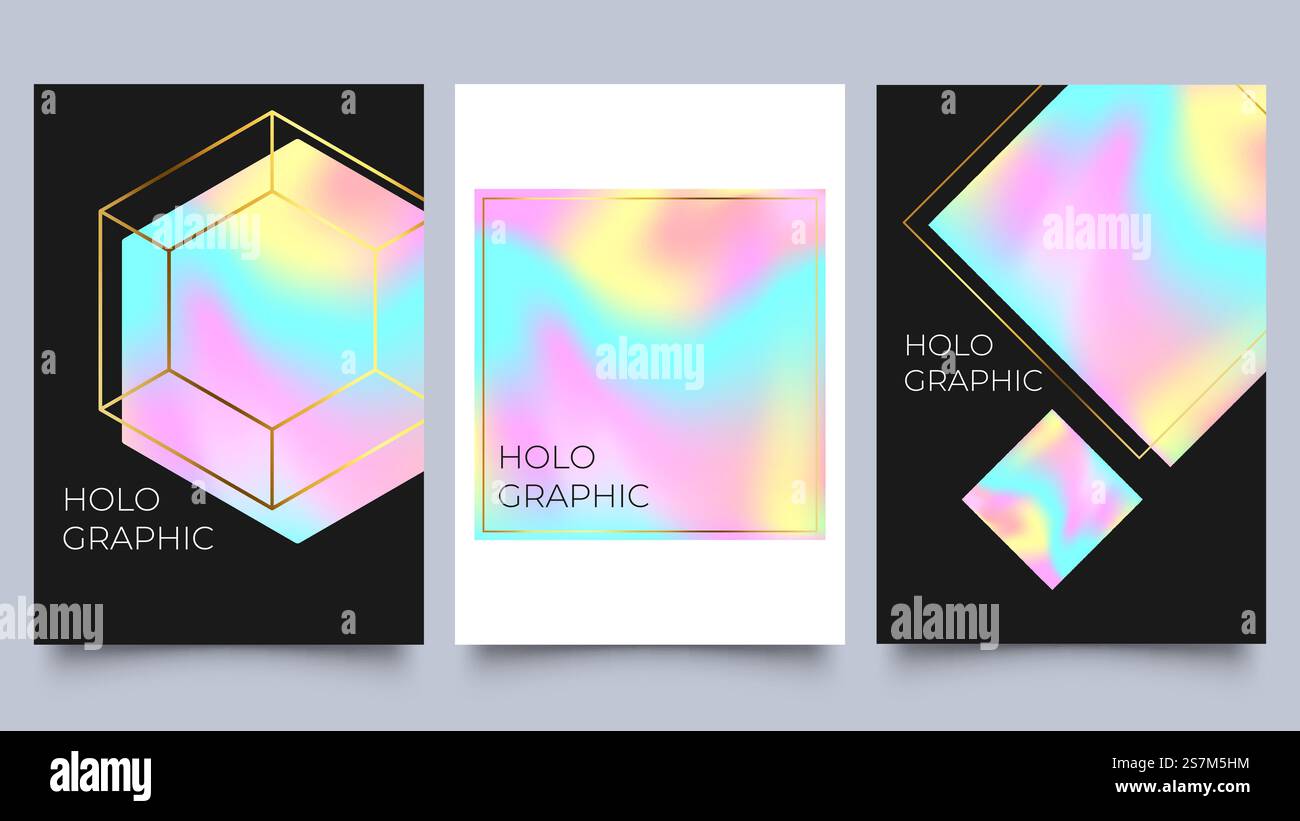 Holographic poster set. Spectrum with gradient mesh and geometric ...