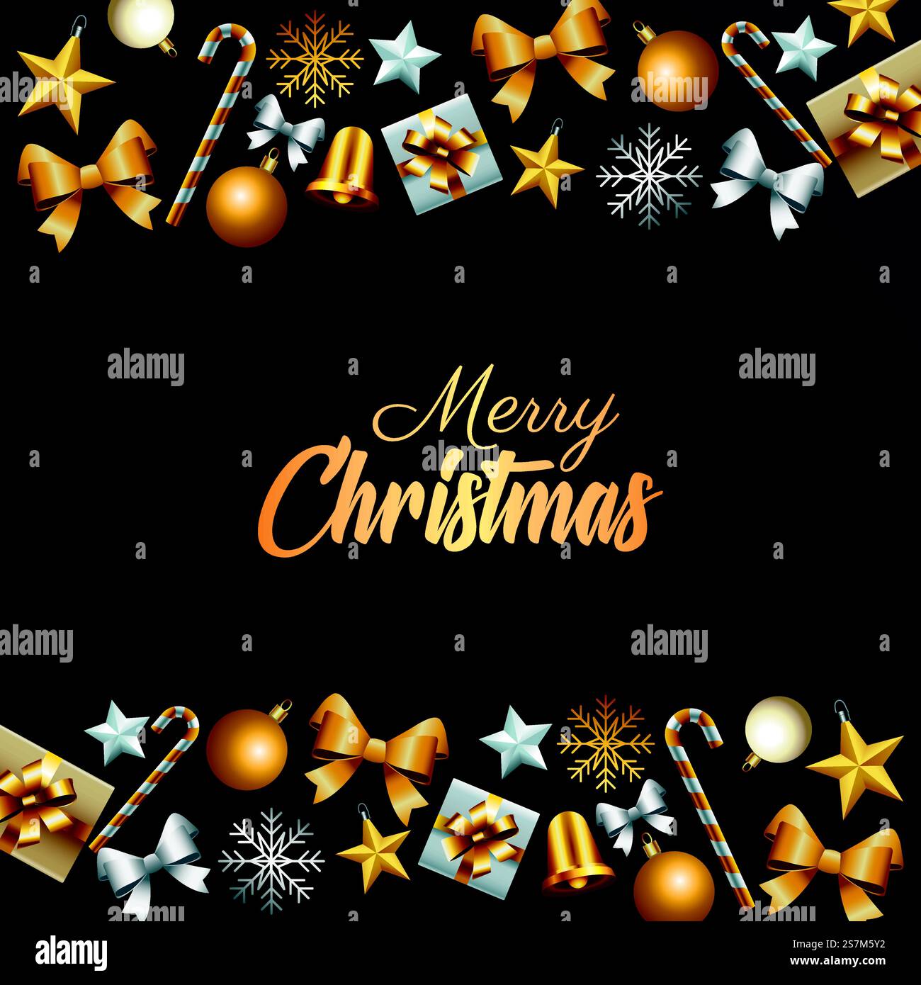 happy merry christmas golden lettering with set decorative icons frame ...