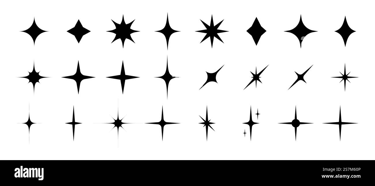 Retro star of different shapes flash silhouette set, Collection of ...