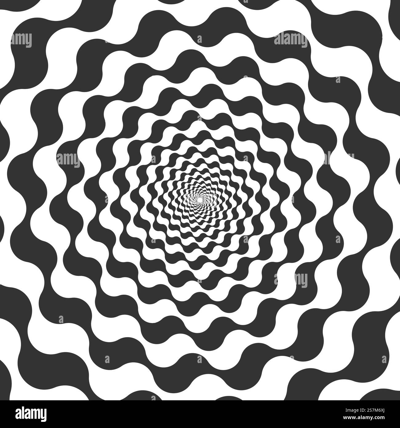 Abstract swirled silhouette. Swirl circle creating illusion, deceptive motion. Black and white ...