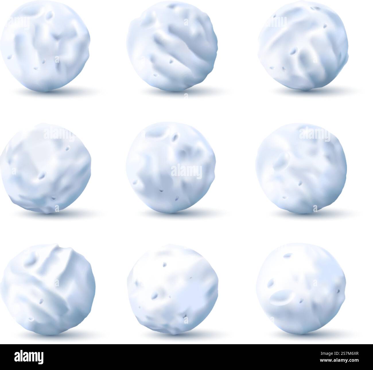 Snowballs. Round snow and ice pieces, realistic white snowball 3d ...
