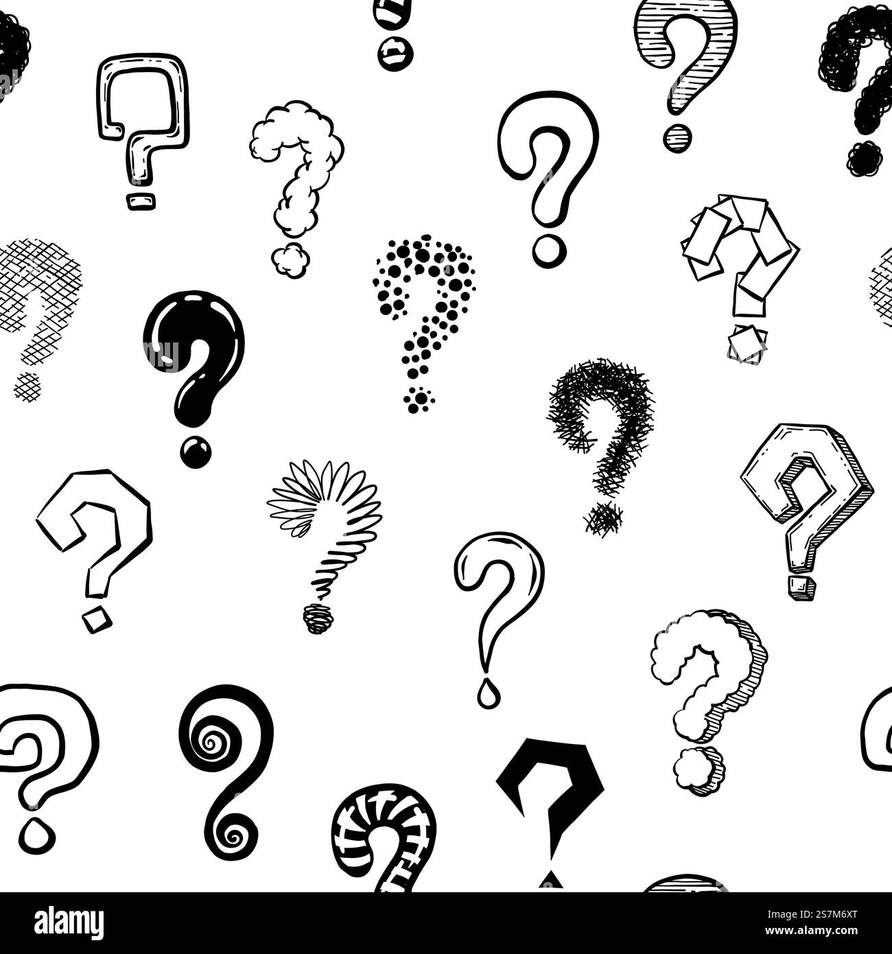 Question mark seamless pattern. Hand drawn monochrome question marks ...