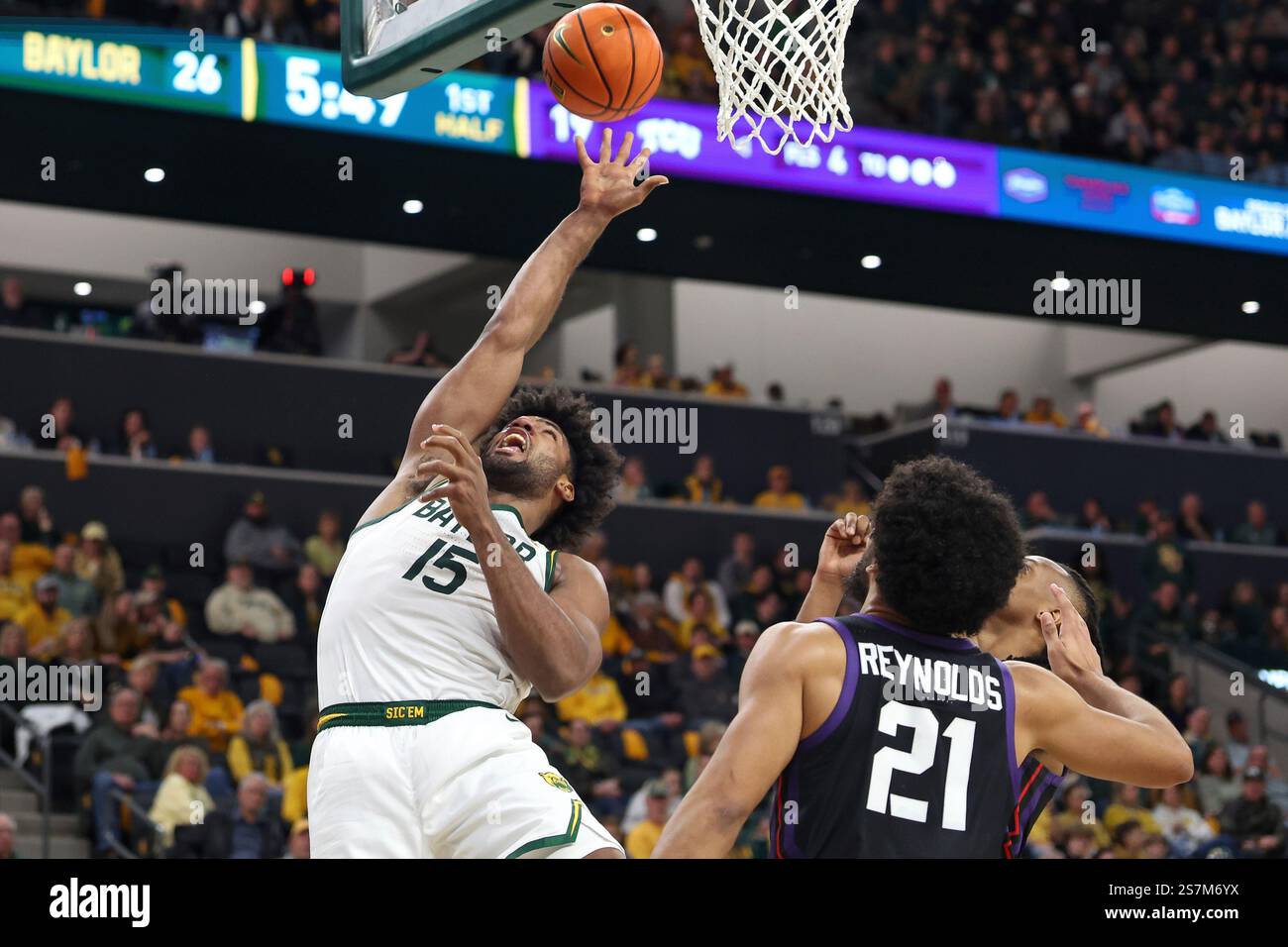 WACO, CA - JANUARY 19: Baylor Bears forward Norchad Omier (15) takes a ...