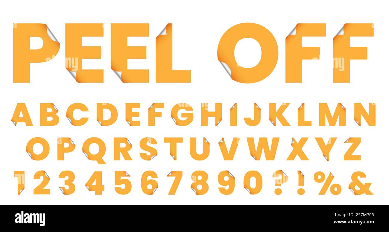 Sticker font. Peel off letters. Font sticker typographic, typography ...