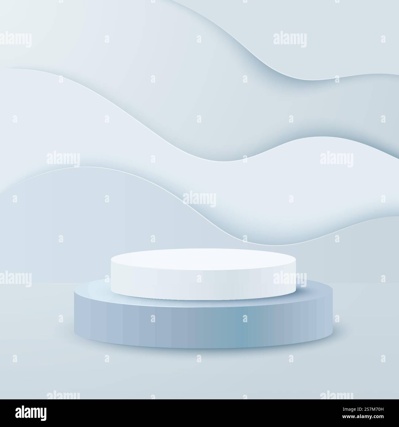 Realistic cylinder podium. White and blue round podium stage and 3d ...