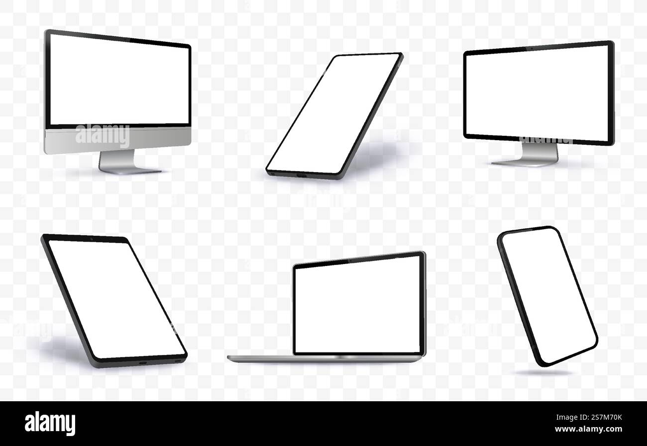 Realistic devices mockup set of Monitor, laptop, tablet, smartphone ...