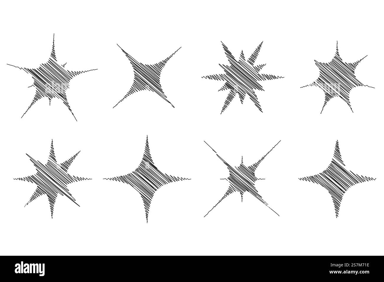 Glowing particles glare silhouettes hand-scratched, pen-pencil ...