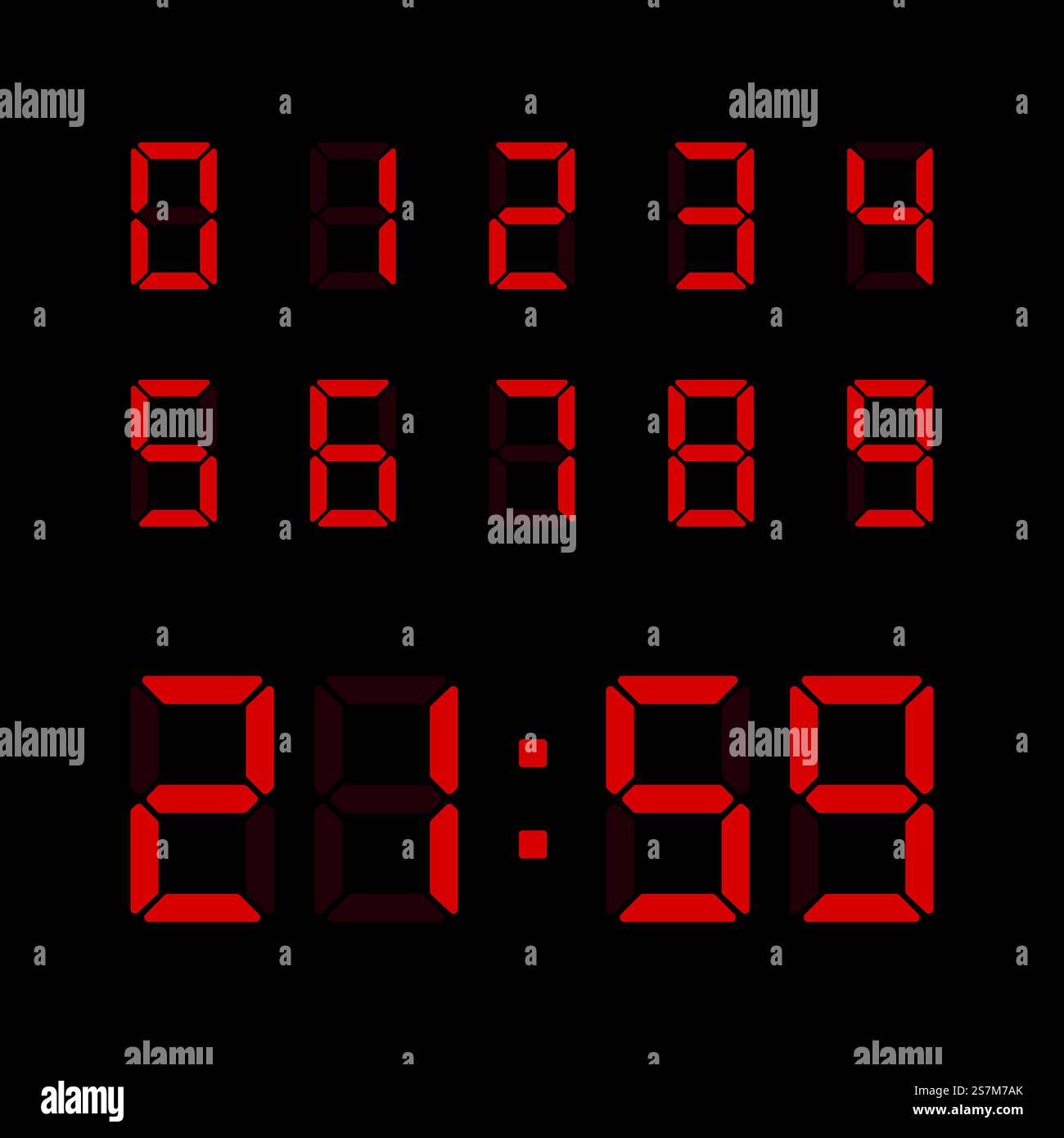 Red digital numbers set isolated on black background. Vector electronic ...