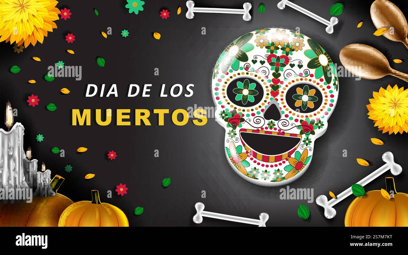Dia de los Muertos background with bone and pumpkin Stock Vector Image ...