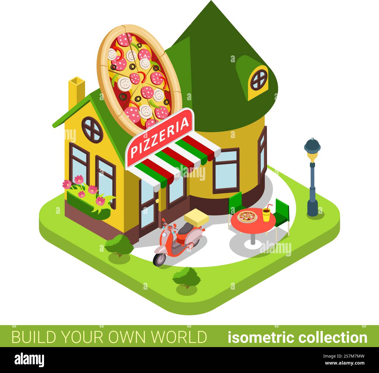Pizzeria cafe restaurant shop pizza shape building realty real estate ...