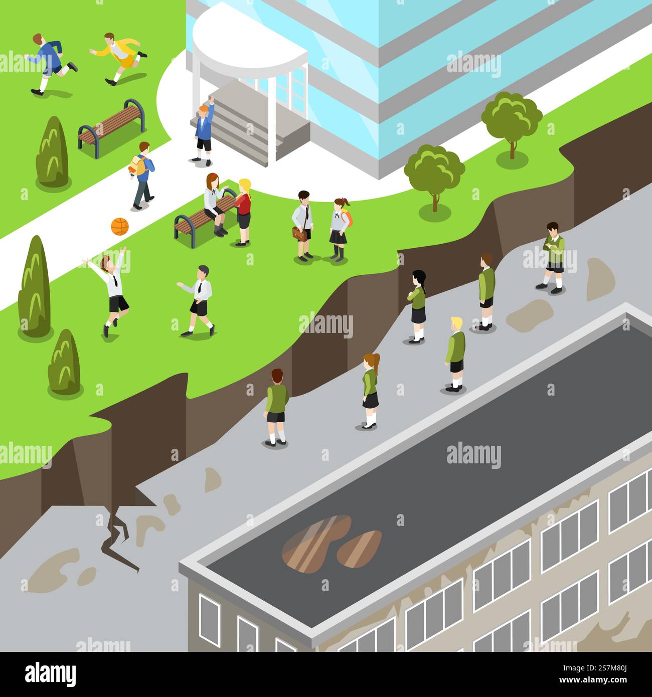 Isometric happy prosperous vs dysfunctional unhappy dirty school flat ...