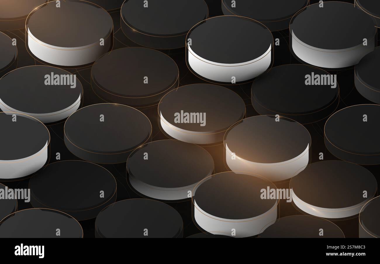 Abstract 3d luxury cylinder structure pattern. Elegant gold, black and ...