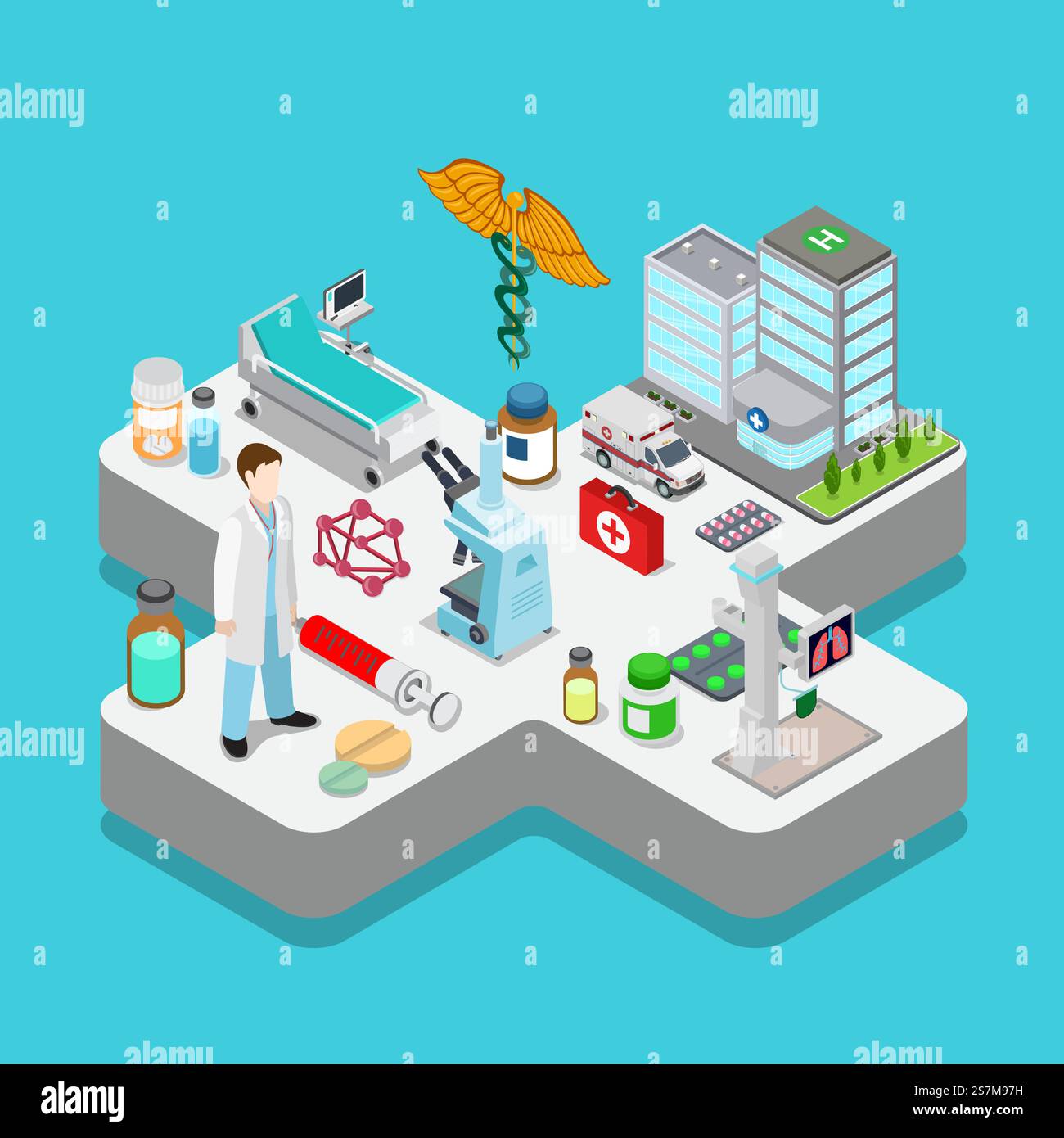 Hospital healthcare isometric vector flat 3d isometry objects ...