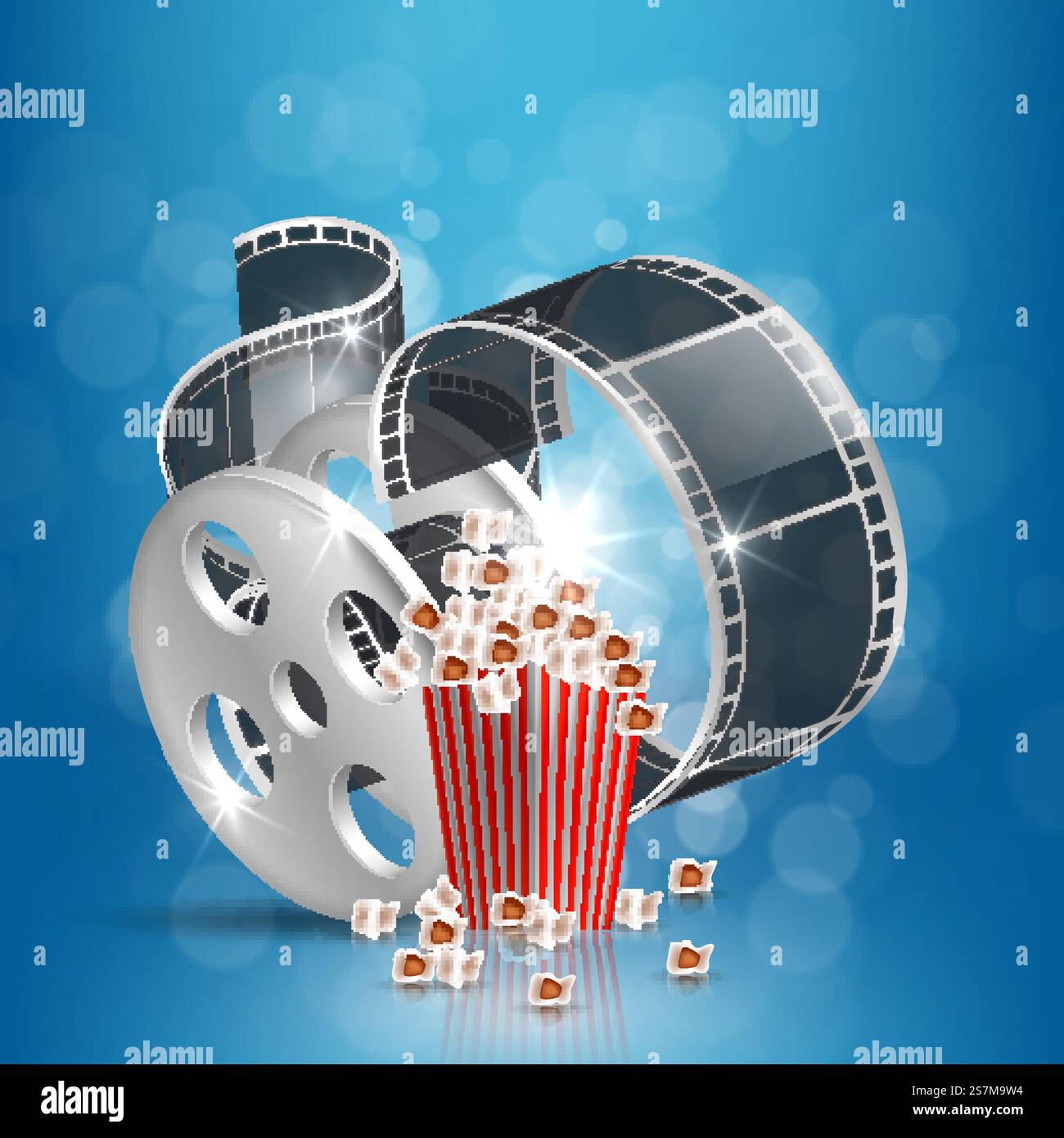 Movie time vector illustration. Cinema poster concept on blue round ...