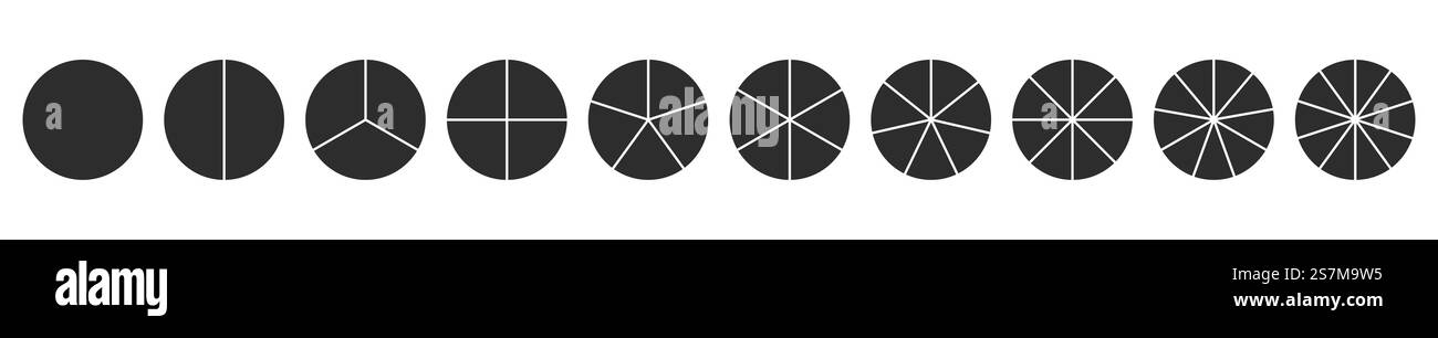 Wheel diagram divided from 1 to 10 parts silhouette, Pie chart infographic circle divided into ...