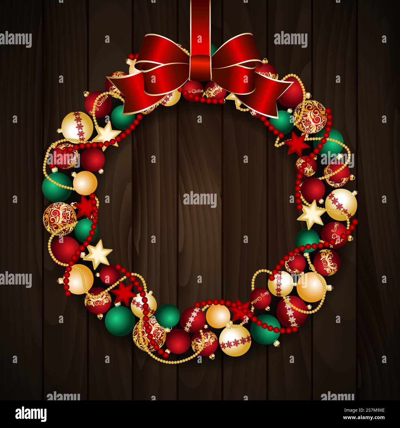 Christmas wreath decoration from red and gold Christmas Balls with red ...