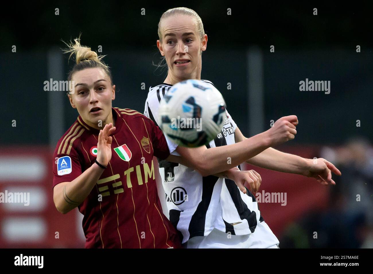 Giada Greggi of AS Roma and Elsa Pelgander of Juventus FC during the ...