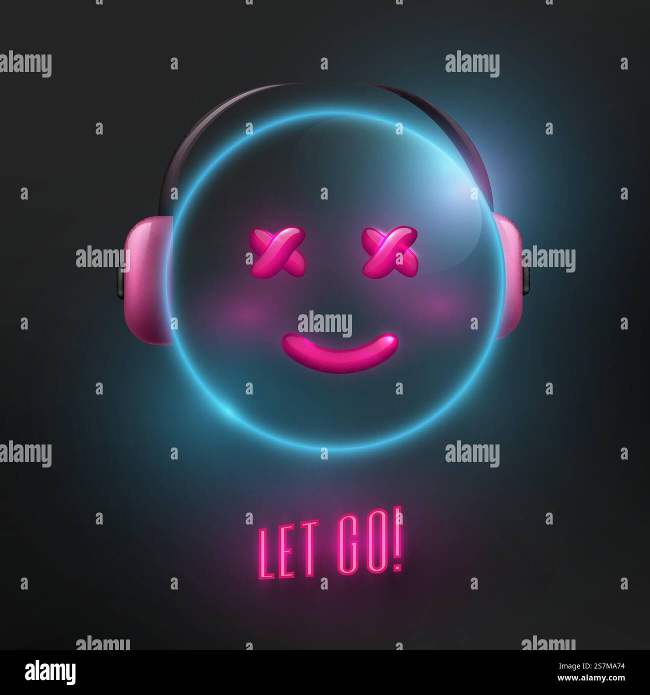 Cute neon light glowing 3d emoticon. Smiley, Happy emoji with ...