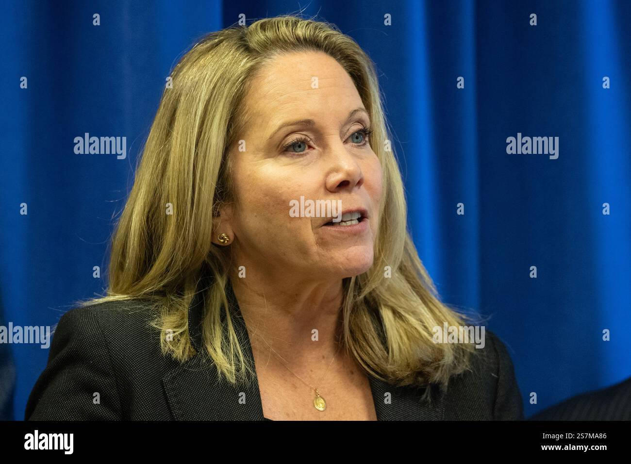 New York, NY, 19 January 2025: Congresswoman Laura Gillen speaks during ...