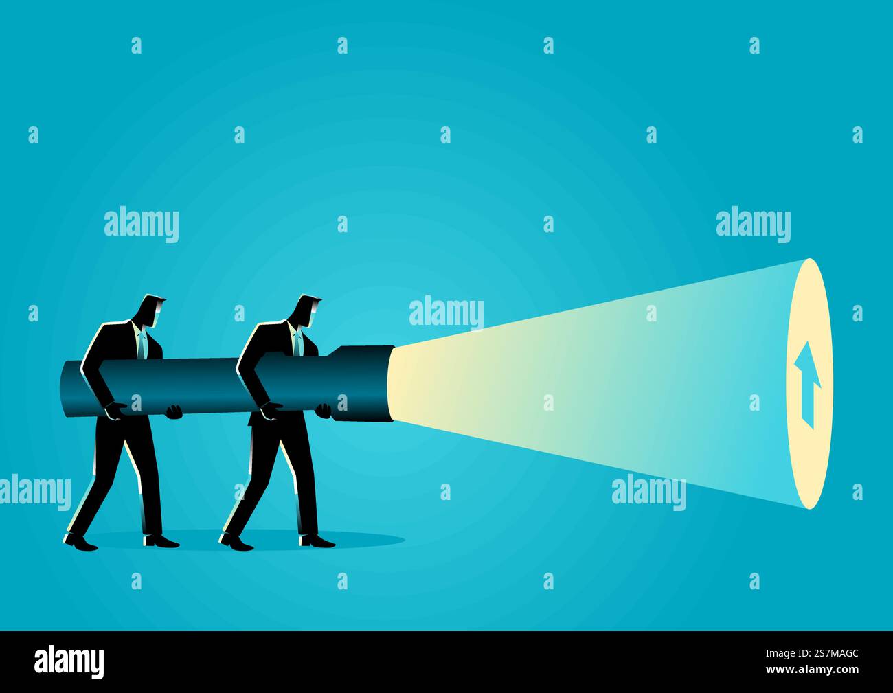 Business concept vector illustration of businessmen holding a giant ...