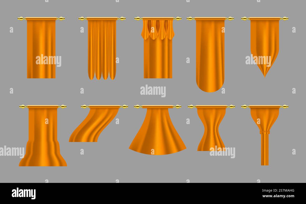 Gold curtains. Set realistic luxury curtain cornice decor domestic ...