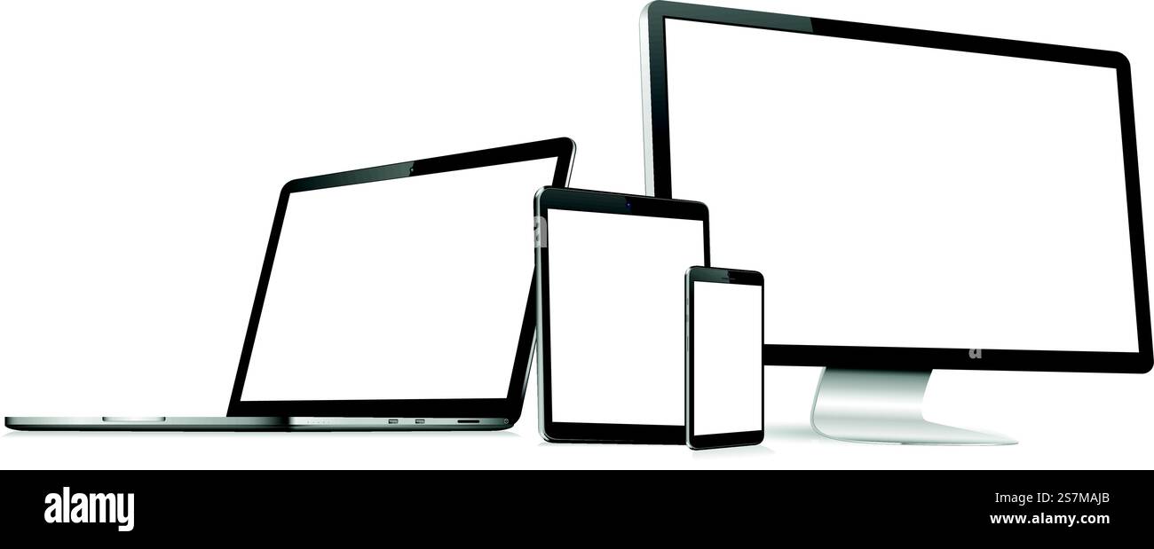 Realistic set computer, laptop, tablet and smartphone. Device screen ...