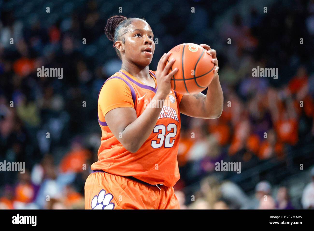 January 19, 2025: Raven Thompson (32) of Clemson with the free throw ...