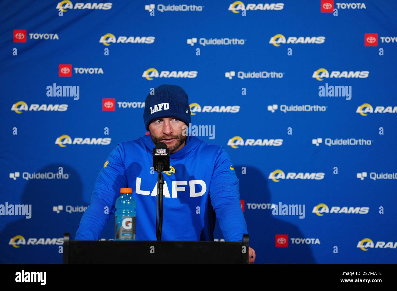 Los Angeles Rams head coach Sean McVay speaks during a news conference ...