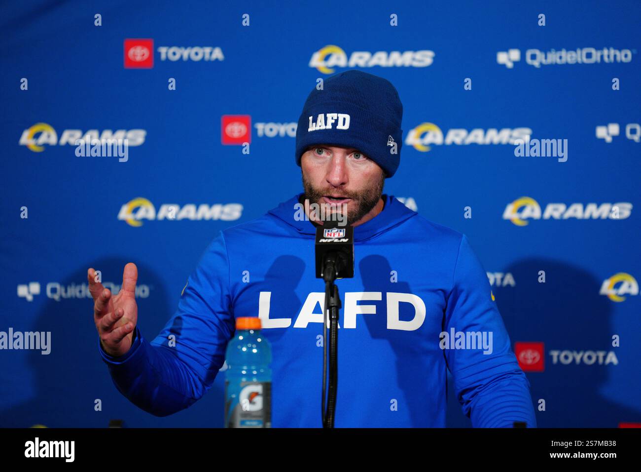 Los Angeles Rams head coach Sean McVay speaks during a news conference ...