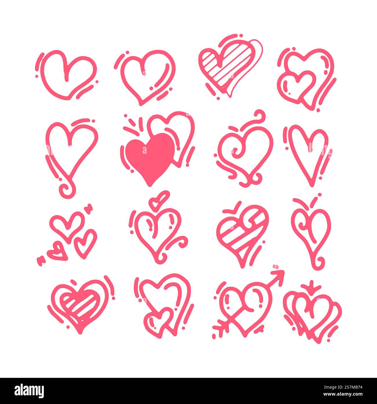 Hand drawn scribble hearts. painted heart shaped elements for ...