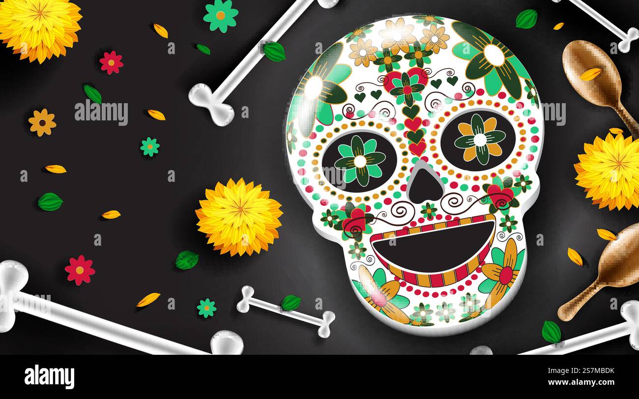 Dia de los Muertos background with bone and pumpkin Stock Vector Image ...